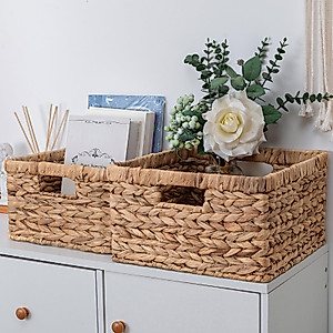 OEHID Water Hyacinth Storage Baskets, 2 Pack Rattan Storage Baskets for Organizing + 2 Pack Toilet Tank Paper Basket with 3-Section