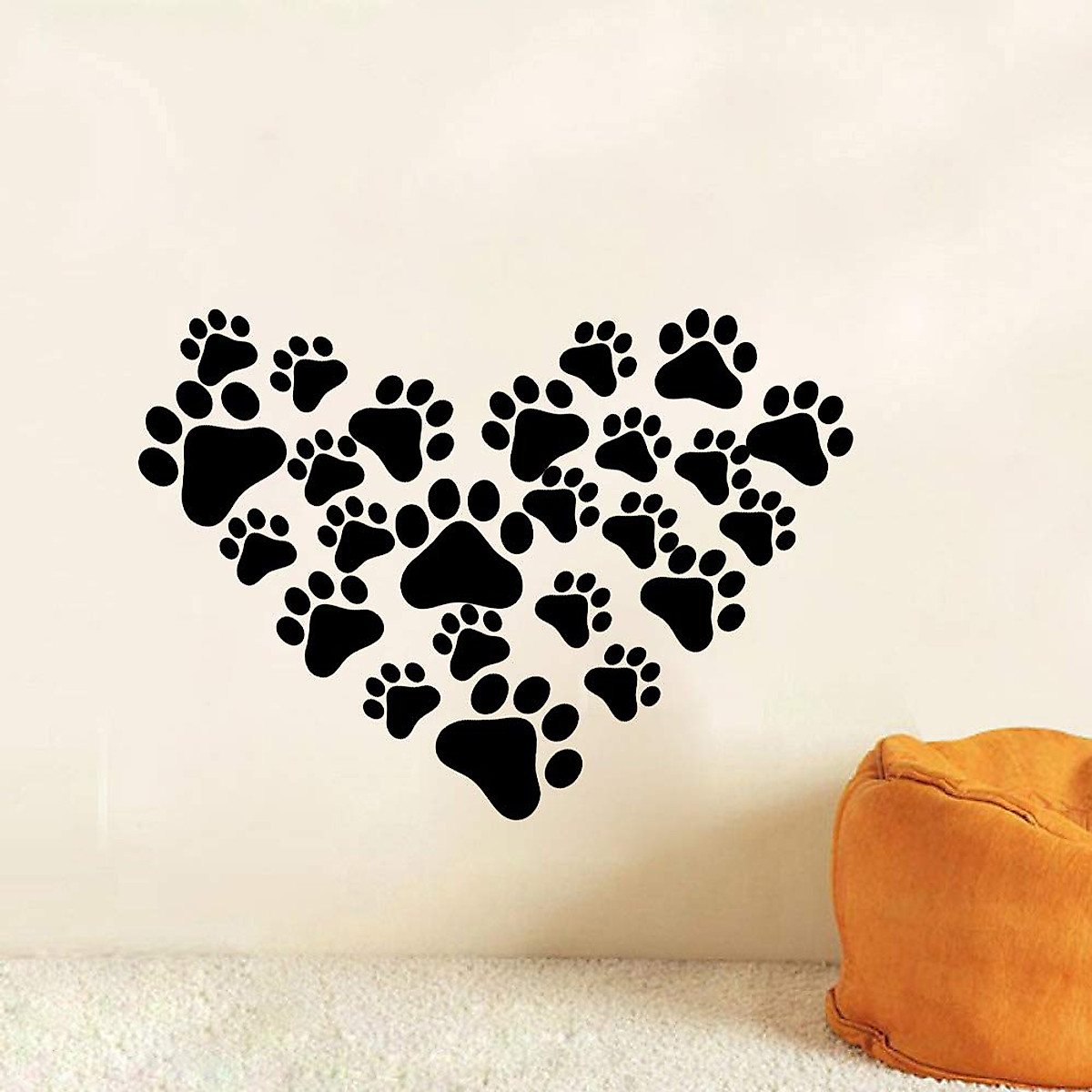 60 Pcs Dog Footprints Wall Decal Vinyl Stickers, Removable Lovely Animal Paw Print Art DIY Sticker Mural for Bedroom Playroom Living Room Office Home Window Door Decoration