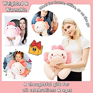 uoozii 20" | 4 Pounds Pink Axolotl Weighted Stuffed Animals with Unscented Microwave Heating Pad Inside, Cute Coolable Heatable Weighted Plush Warm Gift for Kids & Adults