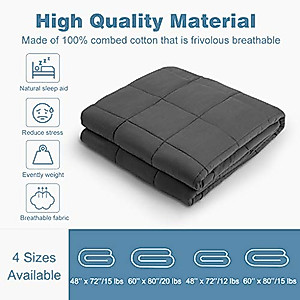LANGRIA Weighted Blanket 60” × 80” | 15 lbs | Heavy Blanket for Adults and Kids | 100% Breathable Cotton and Lead-Free Glass Beads | Premium Heavy Sleeping Blanket for Bed Sofa (Queen Size, Gray)