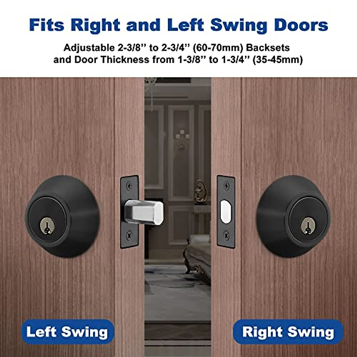 BESTTEN Single Cylinder Deadbolt, Dead Bolt for Front Door and Garage Door, Keyed One Side, Thumb Turn Inside, Matte Black Finish