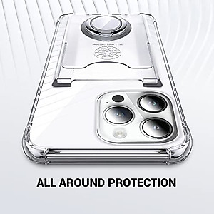 Shields Up Designed for iPhone 14 Pro Max Case, Minimalist Wallet Case with Card Holder (3 Cards) & Ring Kickstand/Stand, [Drop Protection] Slim Protective Cover for iPhone 14 Pro Max 6.7 inch, Clear