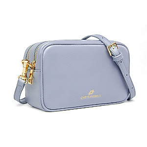 Chrysansmile Genuine Leather Crossbody Bags for Women Ladies Small Crossbody Shoulder Bag Lightweight Purses and Handbags - Light Blue