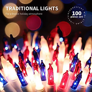 JUSTPRO 100LIGHTS RED White and Blue Extra-Bright with End Connectors 4th July Decoration Patriotic Mini String Lights 5.98m UL Certified Waterproof for Home Garden Holiday Tree Party Patio