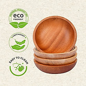 VieWood Mini Wooden Bowl Set of 4 (3.54" Diameter x 0.78" Height) for Condiments, Dip Sauce, Ketchup, Small Wood Bowl for Jam, little Prep, Olive (Round)