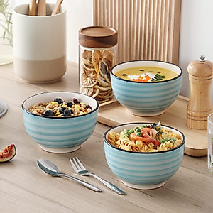 vancasso Bonbon 24oz Stoneware Cereal Bowls 5.5 Inch Microwave & Dishwasher Safe Lead-free Soup Bowls Blue Bowls Kitchen Bowl for Pasta Oatmeal Salad Dessert