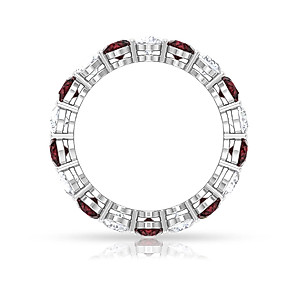 Rosec Jewels Natural Garnet Eternity Wedding Band, Full Eternity Ring for Women, Aaa Quality, 14K White Gold, Size:US 8.00
