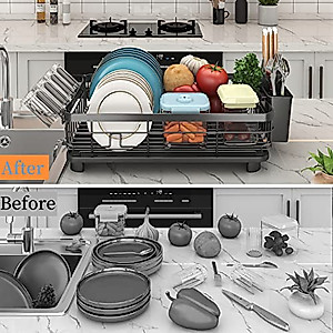 Godboat Dish Rack with Drainboard, Dish Drainers for Kitchen Counter, Drying Rack with Utensil Holder, 360° Swivel Spout, Design for Long-Lasting and Space Saver