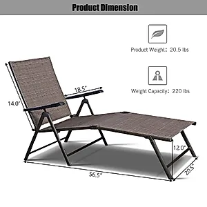 RELAX4LIFE Chaise Lounge Chair Outdoor Set of 2, Folding Patio Recliner Chair with Adjustable Reclining Back & Armrests for Yard Poolside Deck, Portable Sunbathing Beach Lounge Chairs for Outside (2)
