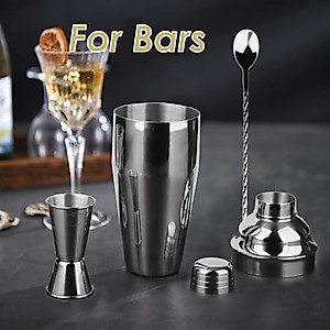 Arora 24OZ Cocktail Shaker Mixer Set, 3Pcs Bar Acccessories Including Martini Shaker, Long Handle Mixing Stirring Spoon, Cocktail Jigger for Bartending, Ideal Mixology Bartender Kit Home Bar Gift