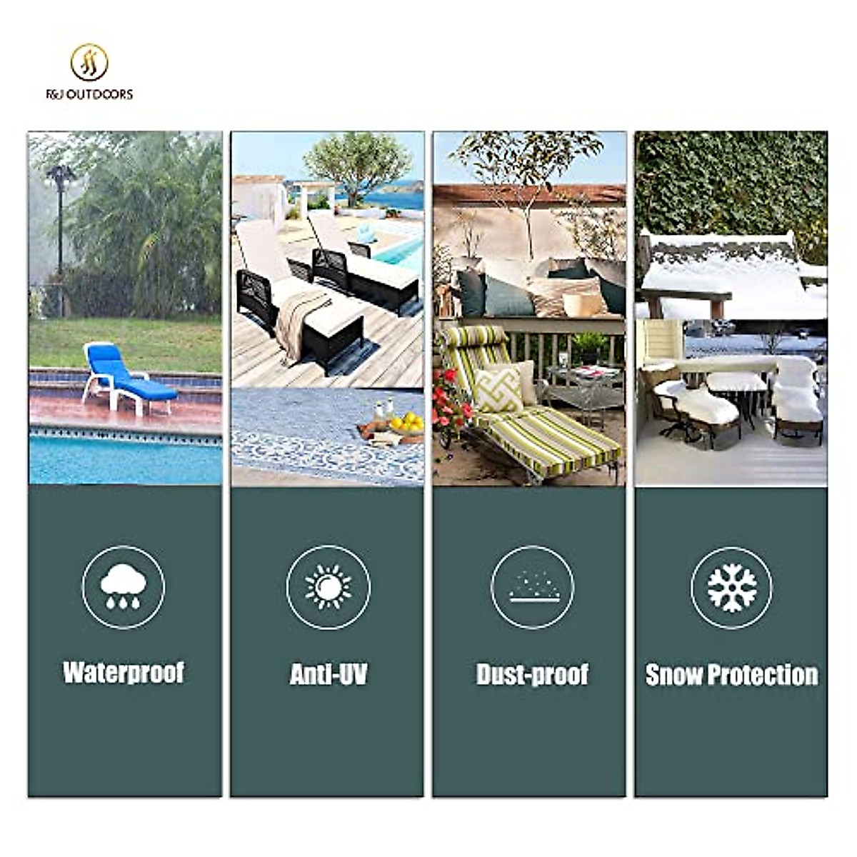 F&J Outdoors Patio Chaise Lounge Cover Waterproof Heavy Duty UV Resistant Eco-Friendly Fabric Outdoor Lounge Chair Cover 79Lx30Wx30H inches, 2 Pack,Beige&Brown