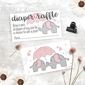Pink Elephant Diaper Raffle Tickets (50 Count) - Girl Baby Shower Game