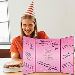 Crenics Sweet 16 Birthday Decorations, Creative Hot Pink 16th Birthday Guest Book Alternative, Large 16th Birthday Signature Book 12" x 18", Great 16 Years Old Birthday Gifts for Girls