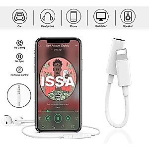 Apple MFi Certified 1 Pack Lightning to 3.5 mm Headphone Jack Adapter Connector Aux Audio Earphones Headphone Dongle Stereo Cable Compatible with iPhone 14 13 12 11 8 X XR XS Support All iOS System