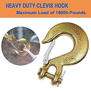 Accoladesound 2PCS 3/8 Inch Clevis Slip Hook with Safety Latch, G70 Forged Steel for Trailer, Heavy Duty Chain Hooks Deck Hauler Receiver Hitches Trailer,18,000lbs Capacity, Gold