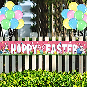 36 Pcs Happy Easter Banner and Balloons Decorations Set Large Fabric Happy Easter Yard Sign Banner Outdoor Spring Easter Themed Party Banner 35 Pcs Latex Balloons for Home Party Decoration 18 x 118 ft