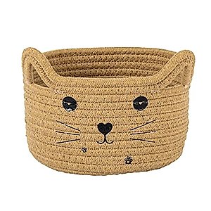 Baby Easter Basket, Cat Ear Cotton Woven Desktop Storage Basket, Cotton Rope Basket, Egg Hunt Bunny Baskets for Kids with Cute Rabbit Ears, Decorative Pet Cotton Rope Storage Basket