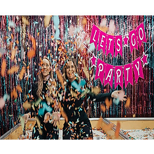 UOREND Pink Let's Go Party Banner,Pink Themed Bachelorette/Birthday/Engagement/Bridal Shower Party Decorations,Let's Go Girls Sign,Hot Pink Glitter,Makeup,Pink Doll,21st Birthday Party favors,Photo Booth Prop