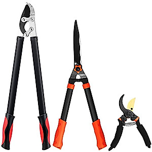 Lopper Hedge Shear & Pruner Combo Set, YRTSH 3-Piece Gardening Tool, Heavy Duty Tree & Shrub Care Kit for Yard, Garden & Lawn, Professional Hedge Clippers Tree Trimmer for Indoor & Outdoor Gardening
