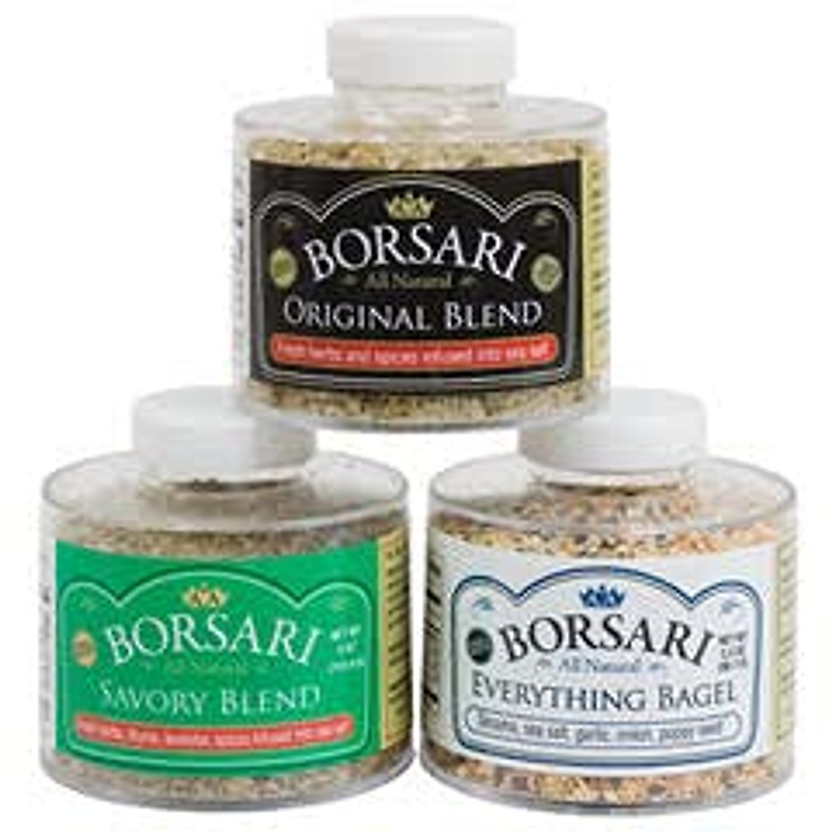 Borsari Seasoned Salt Gift Set - Gluten Free All Purpose Savory, Everything Bagel, and Original Seasonings - Gourmet Sea Salt Blends With Herbs and Spices - Set of 3, 3.2-4 oz Shaker Bottles