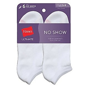 Hanes Ultimate Women's 6-Pack No-Show Socks, White, 5-9