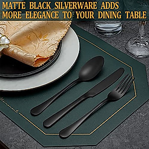 20 Piece Matte Black Silverware Set Service for 4,Stainless Steel Flatware Set,Kitchen Tableware Set,Cutlery Set for Home and Restaurant,Include Knife Fork Spoon Set,Satin Finish,Dishwasher Safe