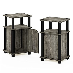 Furinno Brahms 3-Tier End Side Sofa Table/Nighstand with Door, 2-Pack, French Oak/Black