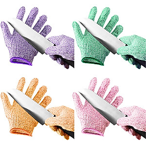 4 Pairs Kids Cut Resistant Gloves Level 5 Safe Gloves Protection for Kitchen Garden, Oyster Shucking, Crafts, DIY (Small)