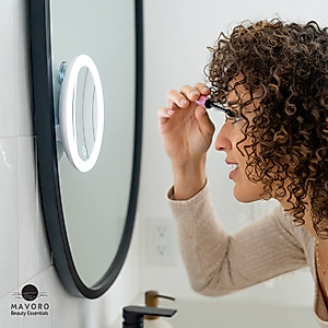 10X Magnifying Mirror with LED Light and 3 Strong Suction Cups. Compact, Lighted Makeup Mirror (4 AAA Battery Operated)