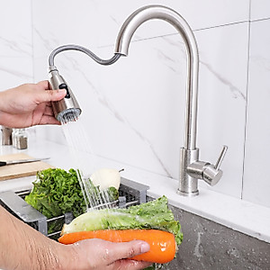 Kitchen Faucet Sprayer Head 3-Function Nozzle Spout G1/2 Connector Pull Down Pull Out Kitchen Tap Hose Sprayer Filter Sink Spray Head Replacement Part Brushed Nickel Black