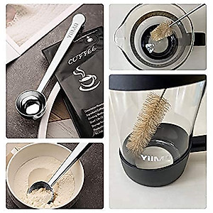 YiiMO French Press Coffee Maker, 34 Oz Large Glass Pitcher 4 Level Filter System Café Carafe Teapot plus Stainless Coffee Spoon n Cleaner Brush for Hot Cold Brew