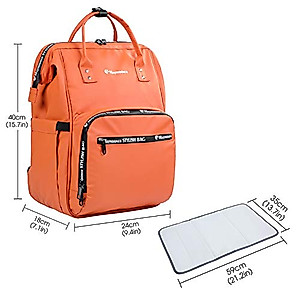 BesyPro Diaper Bag Backpack Large Maternity Nappy Bag Changing Bags with Insulated Pockets Stroller Straps,Waterproof and Stylish,Orange