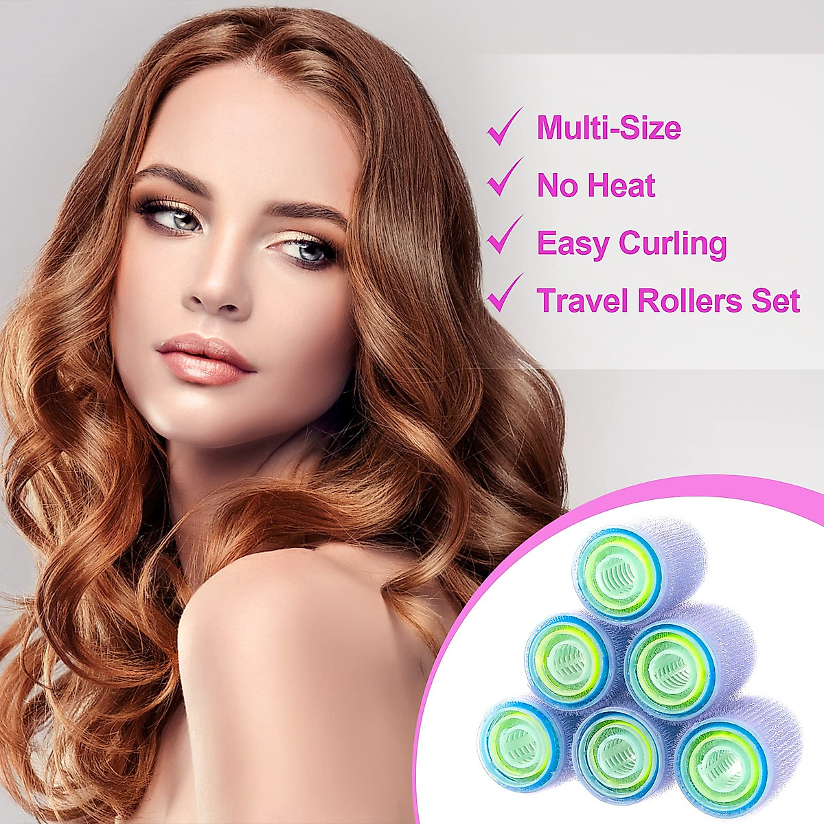 34 Hair Curlers Rollers Set, 4 Size No Heat Hair Roller for Short Medium Long Hair, Include 10 Hair Clips for Women DIY Curly Hairdressing (20/28/36/44mm) Blue