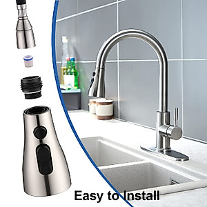 Kitchen Faucet Sprayer Head Replacement - Pull Down Faucet Spray Head with 11 Adapters, Pull Out Faucet Sprayer Nozzle, 3 Function Kitchen Tap Spray Spout Part Connector, Brushed Nickel