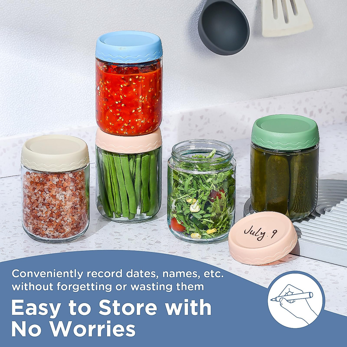 DRKIO 16 Oz Overnight Oats Containers with Lids - 4 Pack Glass Storage Jars with Airtight Lids Wide Mouth Mason Food Jars Great for Meal Prep Salad Chia Pudding Snacks Yogurt Sugar Spice Cereal