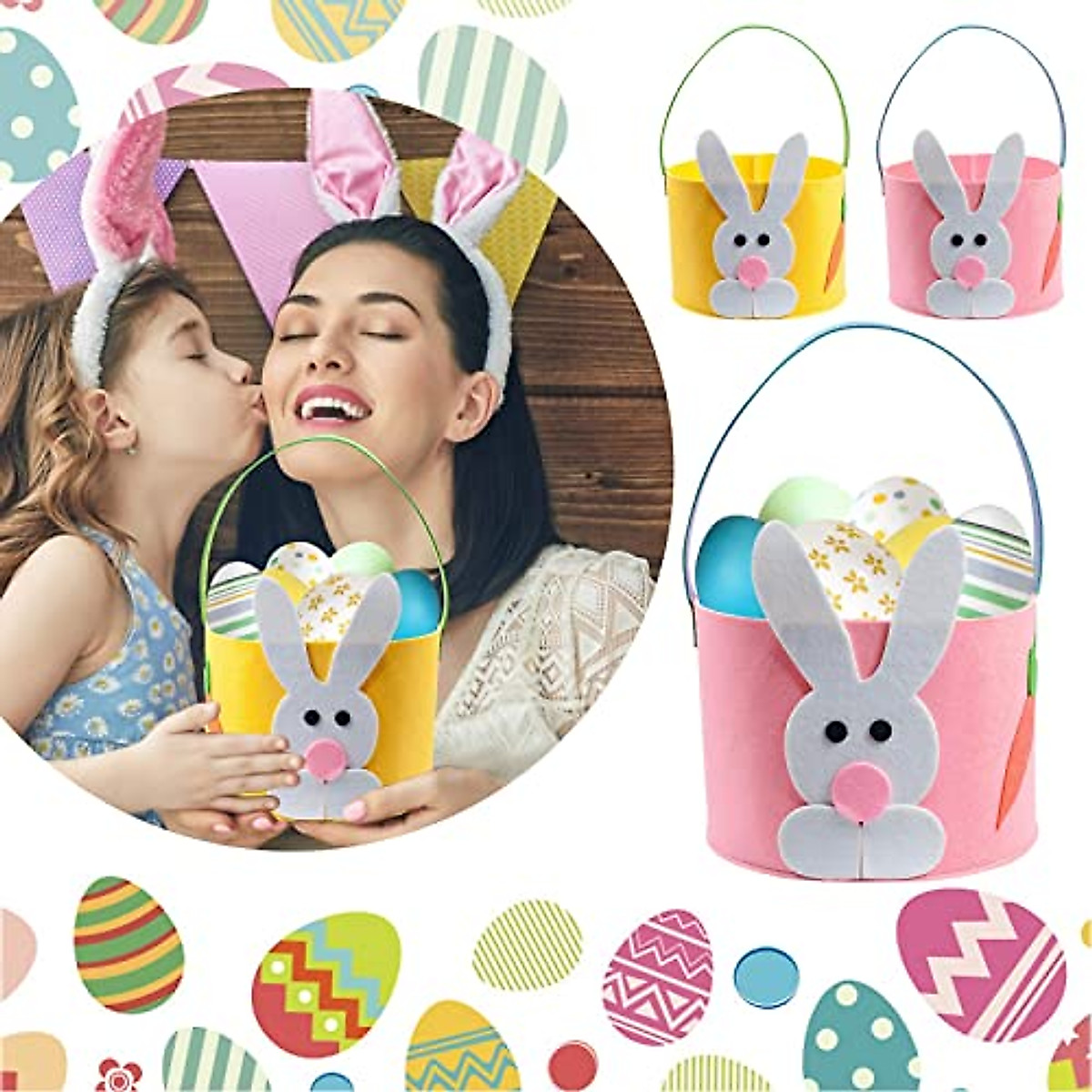 Easter Baskets for Kids Empty Felt Bunny Basket Easter Bunny Ears Bags with Rabbit Ears Easter Egg Hunting Tote Bag Easter Rabbit Gift Storage Bucket Toys Easter Decor Eggs Candy Gifts Storage (A)