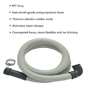 Universal Dishwasher Drain Hose with Elbow - 8 Ft Discharge Hose - Corrugated and Flexible Dishwasher Hose Drain Replacement with Clamp by TT FLEX