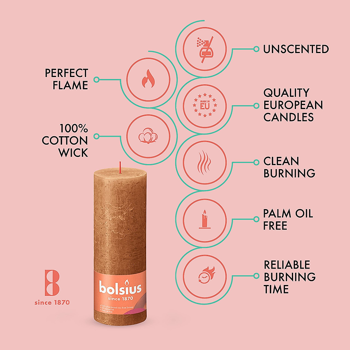 BOLSIUS 4 Pack Spice Brown Rustic Pillar Candles - 2.75 X 7.5 Inches - Premium European Quality - includes Natural Plant-Based Wax - Unscented Dripless Smokeless 85 Hour Party Décor Candles
