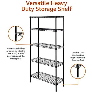 5-Shelf Adjustable, Heavy Duty Storage Shelving Unit (350 lbs Loading Capacity per Shelf), Steel Organizer Wire Rack, Black (36Lx14Wx72H), (SL-SUAM-116)