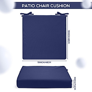 Preboun 6 Pack Outdoor Chair Cushions, 19" x 19" x 3" Patio Chair Cushion Waterproof Outdoor Seat Cushions with Ties Replacement Chair Pad for Patio Furniture Garden Sofa Couch Chair Pads, Navy Blue
