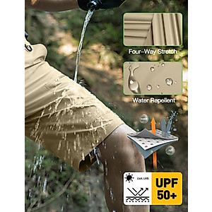 FREE SOLDIER Men's Cargo Hiking Shorts with Belt Lightweight Breathable Quick Dry Tactical Shorts with 6 Pockets for Casual Work Golf Camping Khaki