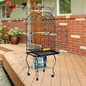 ZENY 63.5 Inch Open-Top Birdcage, Wrought Iron Bird Cage with Slide-Out Tray + Detachable Rolling Stand, Pet Parrot Cage for Parakeets Cockatoo Cockatiels, Play-Top Birdcage