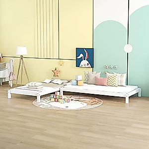 Merax Modern Solid Wood Bed Frame Mattress Foundation, Stackable Day Bed No Box Spring Needed Twin White