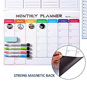 White Board Calendar Dry Erase - Monthly Calendar Whiteboard for Fridge, Weekly Magnetic Calendar for Refrigerator, Grocery List Magnet Pad for Family Planner Kitchen Schedule Board