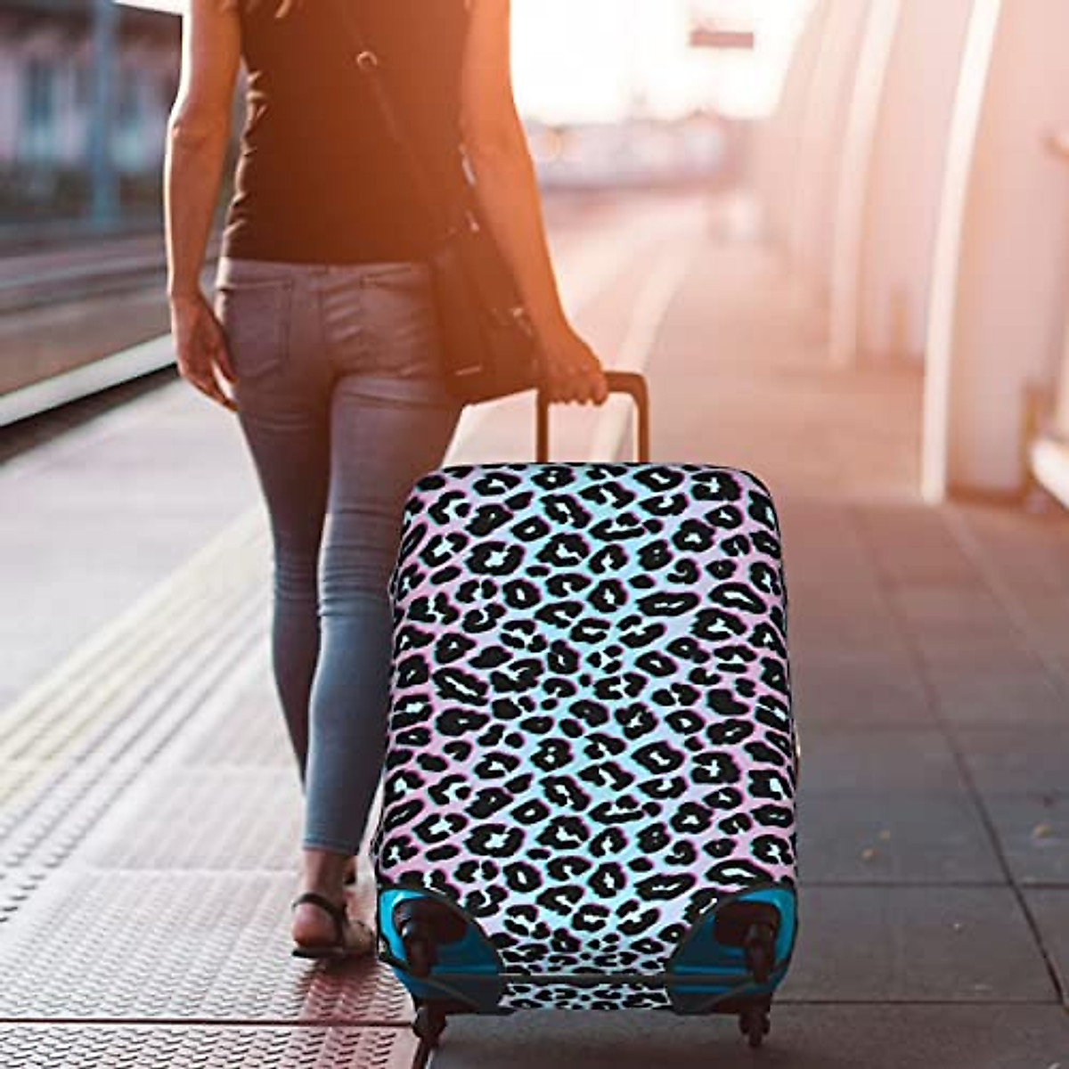 Neon Leopard Grain Luggage Cover Elastic Washable Stretch Suitcase Protector Anti-Scratch Travel Suitcase Cover for Kid and Adult XL (29-32 inch suitcase)