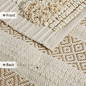 SUMGAR Beige 2x3 Area Rug Boho Rugs Cotton Woven Textured Thick Cream Neutral Throw Rug,Handmade Tufted Knoted Soft Carpet with Sparkle Gold Metalic Pattern for Living Room Bedroom Entryway