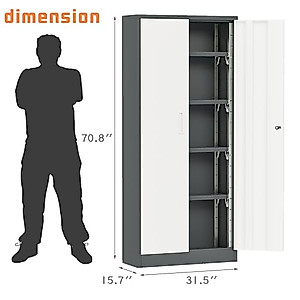 Shahoo Metal Storage Cabinet with Lockable Door and Shelves for File, Tool, Medium Size for Garage, White and Gray