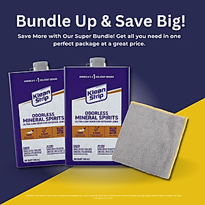 GROVE 2 Klean Strip Odorless Mineral Spirits + Microfiber Cloth, Mineral Spirits, Odorless Paint Thinner for Oil Painting | Mineral Spirits for Cleaning & Paint Thinner for Oil Based Paint - 1QT