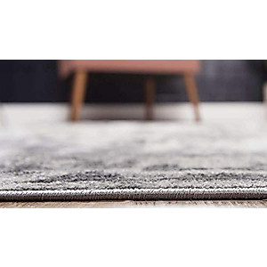 Unique Loom Sofia Collection Area Rug - Larvotto (6' 1" Square, Dark Gray/ Ivory)