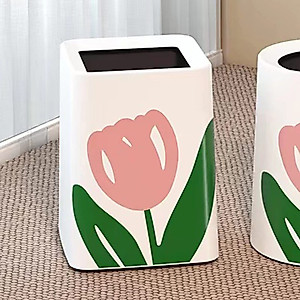 RWUDV Small Trash Can Floral Trash Can Large Mouth Cute Appearance Modern Style Garbage Waste Basket for Kitchen Bathroom Bedroom(Square Large Size)